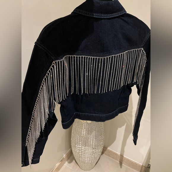 Zara | Jackets & Coats | Zara Jewel Trim Fringed Denim Jacket | Poshmark